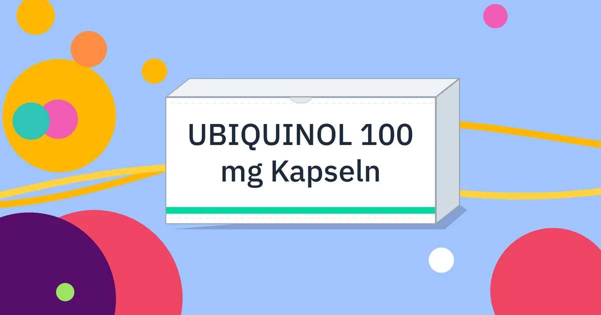 Symbolbild: Packung mit der Aufschrift UBIQUINOL 100 mg Kapseln (PZN 19553291) – Verfügbarkeit und Bezug in Apotheken in Frankfurt am Main