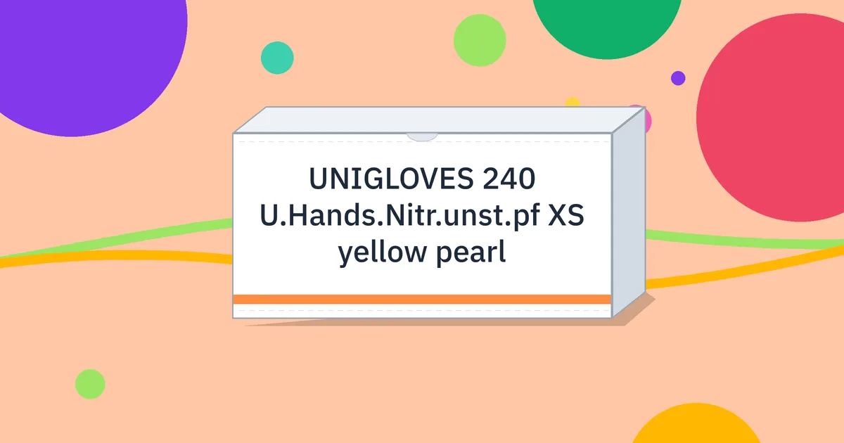 Symbolbild: Packung mit der Aufschrift UNIGLOVES 240 U.Hands.Nitr.unst.pf XS yellow pearl (PZN 18101629) – Verfügbarkeit und Bezug in Apotheken in Frankfurt am Main