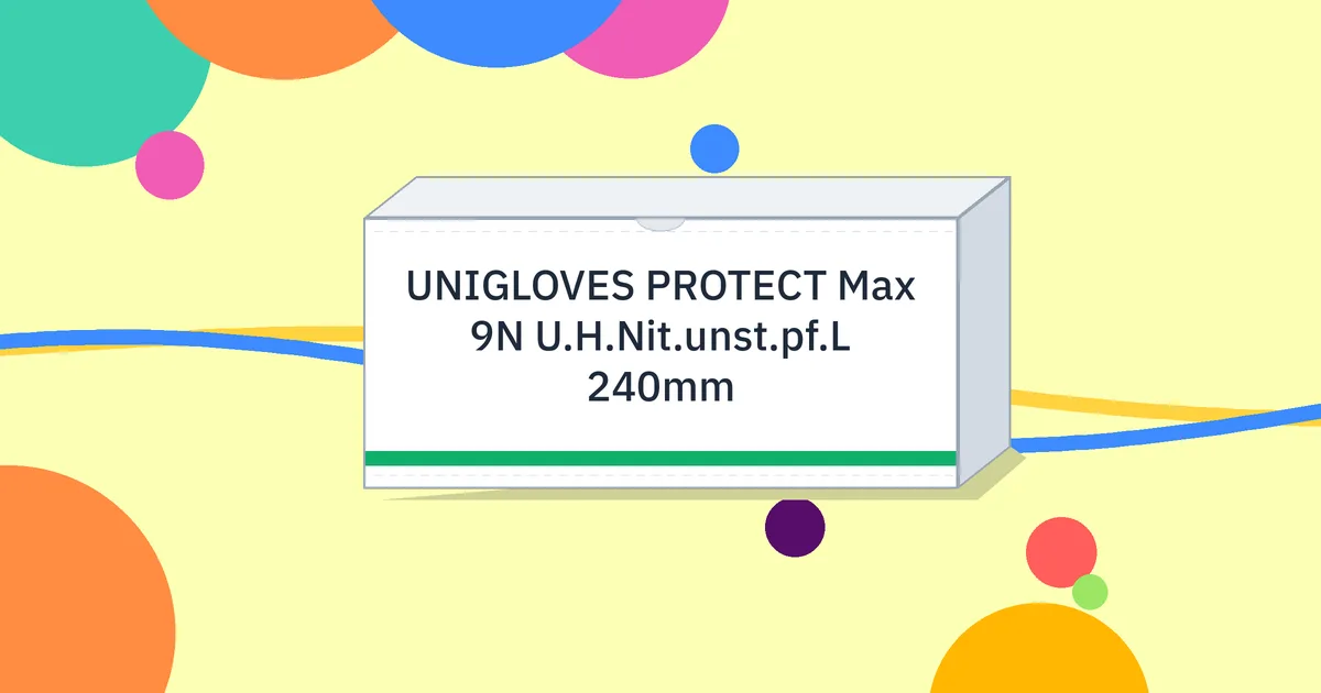 Symbolbild: Packung mit der Aufschrift UNIGLOVES PROTECT Max 9N U.H.Nit.unst.pf.L 240mm (PZN 20189100) – Verfügbarkeit und Bezug in Apotheken in Frankfurt am Main
