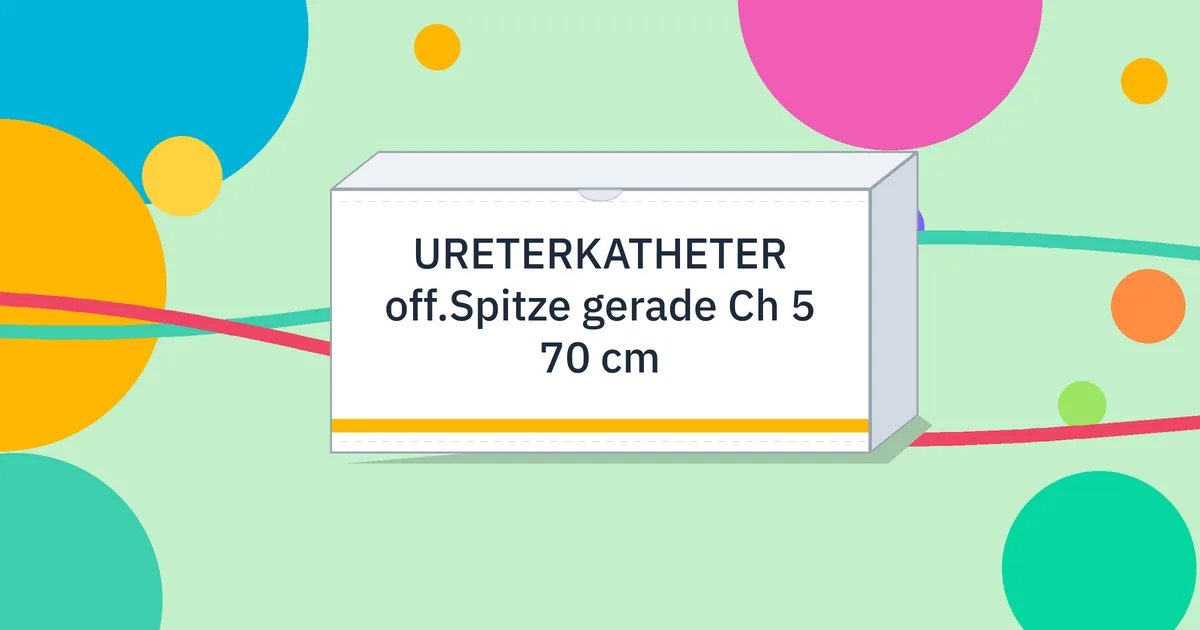 Symbolbild: Packung mit der Aufschrift URETERKATHETER off.Spitze gerade Ch 5 70 cm (PZN 00446440) – Verfügbarkeit und Bezug in Apotheken in Frankfurt am Main