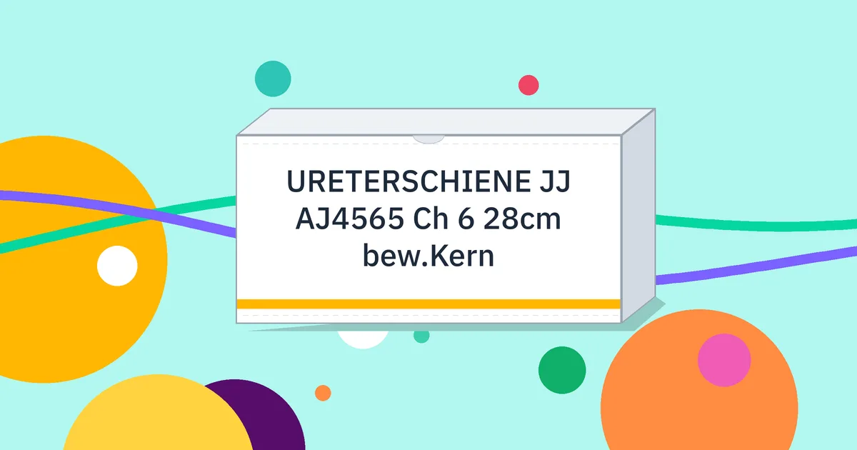Symbolbild: Packung mit der Aufschrift URETERSCHIENE JJ AJ4565 Ch 6 28cm bew.Kern (PZN 01357276) – Verfügbarkeit und Bezug in Apotheken in Frankfurt am Main