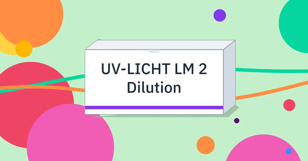 Symbolbild: Packung mit der Aufschrift UV-LICHT LM 2 Dilution (PZN 13258438) – Verfügbarkeit und Bezug in Apotheken in Frankfurt am Main