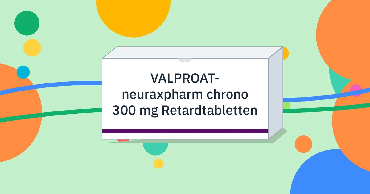 Symbolbild: Packung mit der Aufschrift VALPROAT-neuraxpharm chrono 300 mg Retardtabletten (PZN 00947917) – Verfügbarkeit und Bezug in Apotheken in Frankfurt am Main