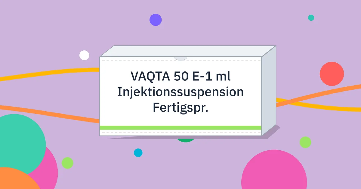 Symbolbild: Packung mit der Aufschrift VAQTA 50 E-1 ml Injektionssuspension Fertigspr. (PZN 10116258) – Verfügbarkeit und Bezug in Apotheken in Frankfurt am Main