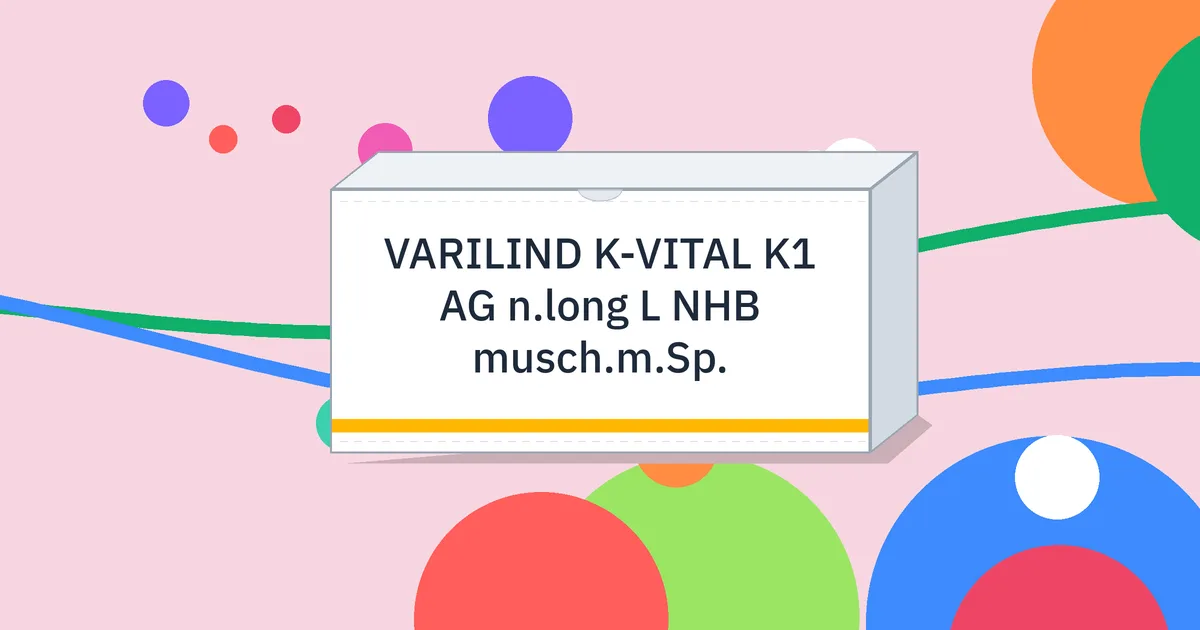 Symbolbild: Packung mit der Aufschrift VARILIND K-VITAL K1 AG n.long L NHB musch.m.Sp. (PZN 20563863) – Verfügbarkeit und Bezug in Apotheken in Frankfurt am Main