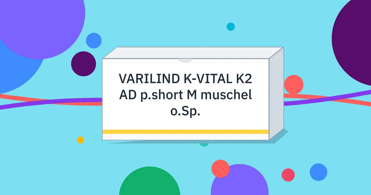 Symbolbild: Packung mit der Aufschrift VARILIND K-VITAL K2 AD p.short M muschel o.Sp. (PZN 20568820) – Verfügbarkeit und Bezug in Apotheken in Frankfurt am Main