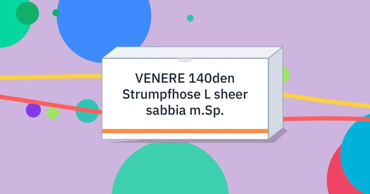 Symbolbild: Packung mit der Aufschrift VENERE 140den Strumpfhose L sheer sabbia m.Sp. (PZN 16171146) – Verfügbarkeit und Bezug in Apotheken in Frankfurt am Main
