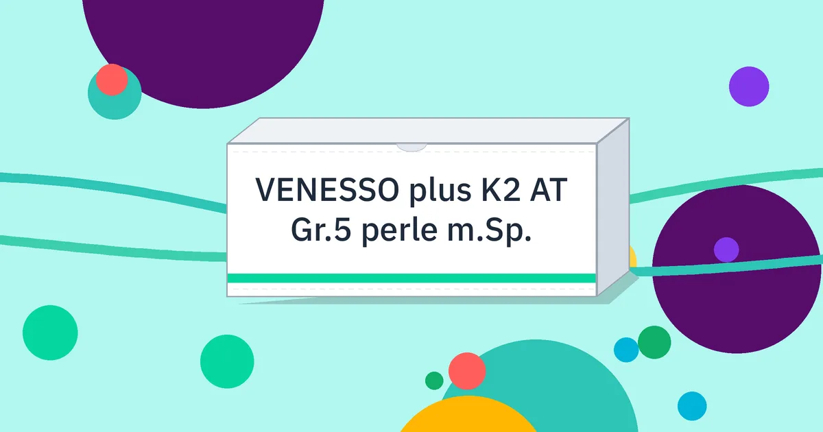 Symbolbild: Packung mit der Aufschrift VENESSO plus K2 AT Gr.5 perle m.Sp. (PZN 03285925) – Verfügbarkeit und Bezug in Apotheken in Frankfurt am Main
