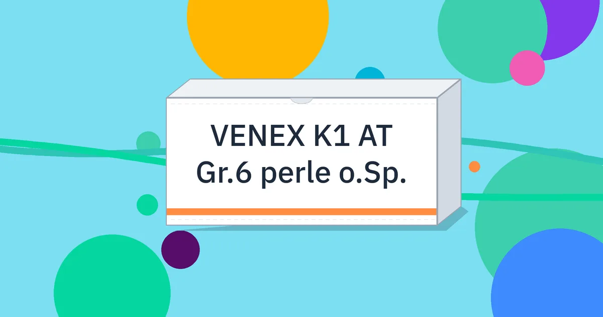 Symbolbild: Packung mit der Aufschrift VENEX K1 AT Gr.6 perle o.Sp. (PZN 03197658) – Verfügbarkeit und Bezug in Apotheken in Frankfurt am Main