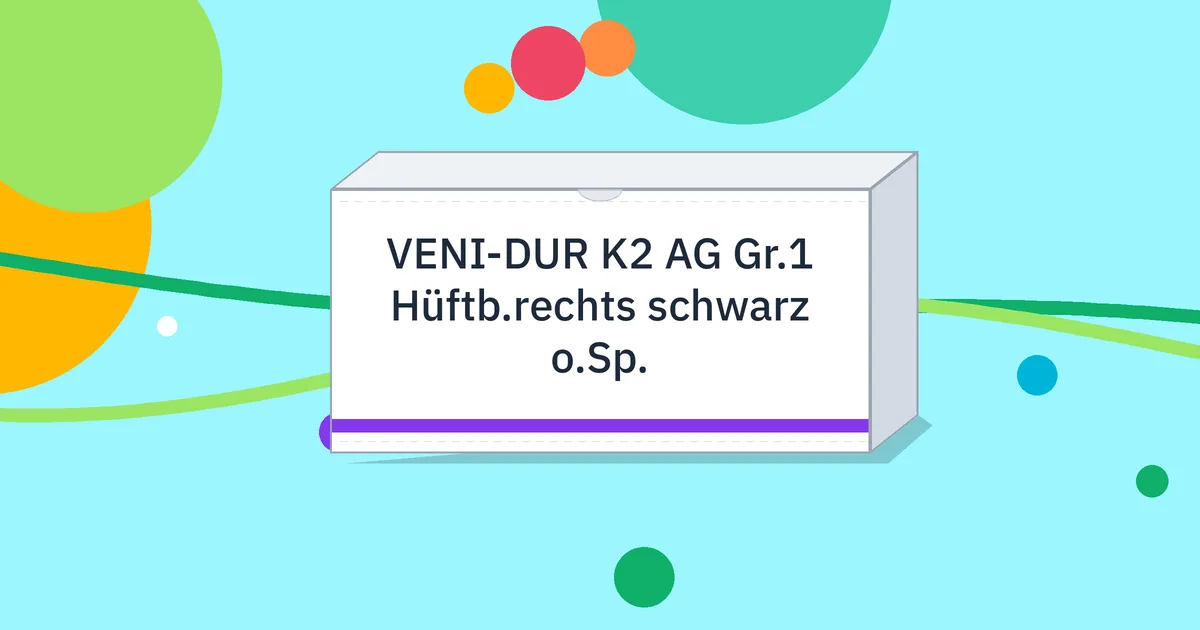 Symbolbild: Packung mit der Aufschrift VENI-DUR K2 AG Gr.1 Hüftb.rechts schwarz o.Sp. (PZN 03254379) – Verfügbarkeit und Bezug in Apotheken in Frankfurt am Main