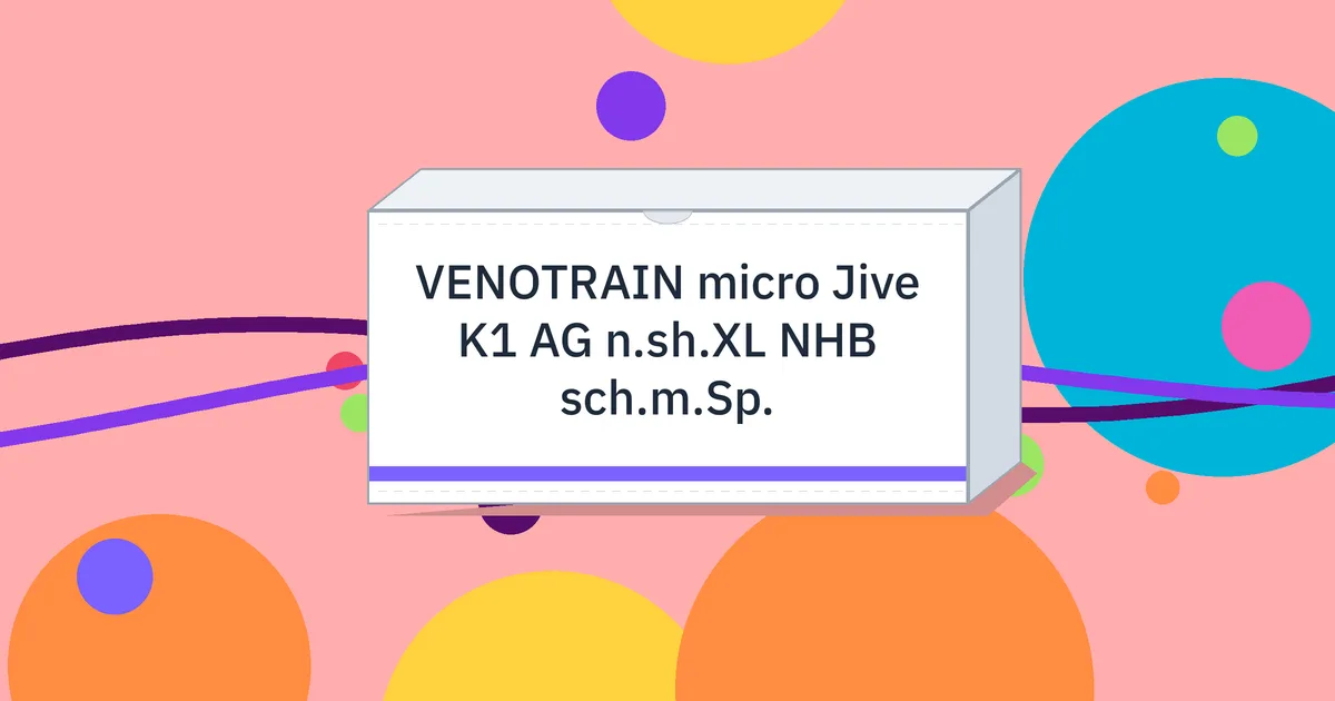Symbolbild: Packung mit der Aufschrift VENOTRAIN micro Jive K1 AG n.sh.XL NHB sch.m.Sp. (PZN 17768076) – Verfügbarkeit und Bezug in Apotheken in Frankfurt am Main