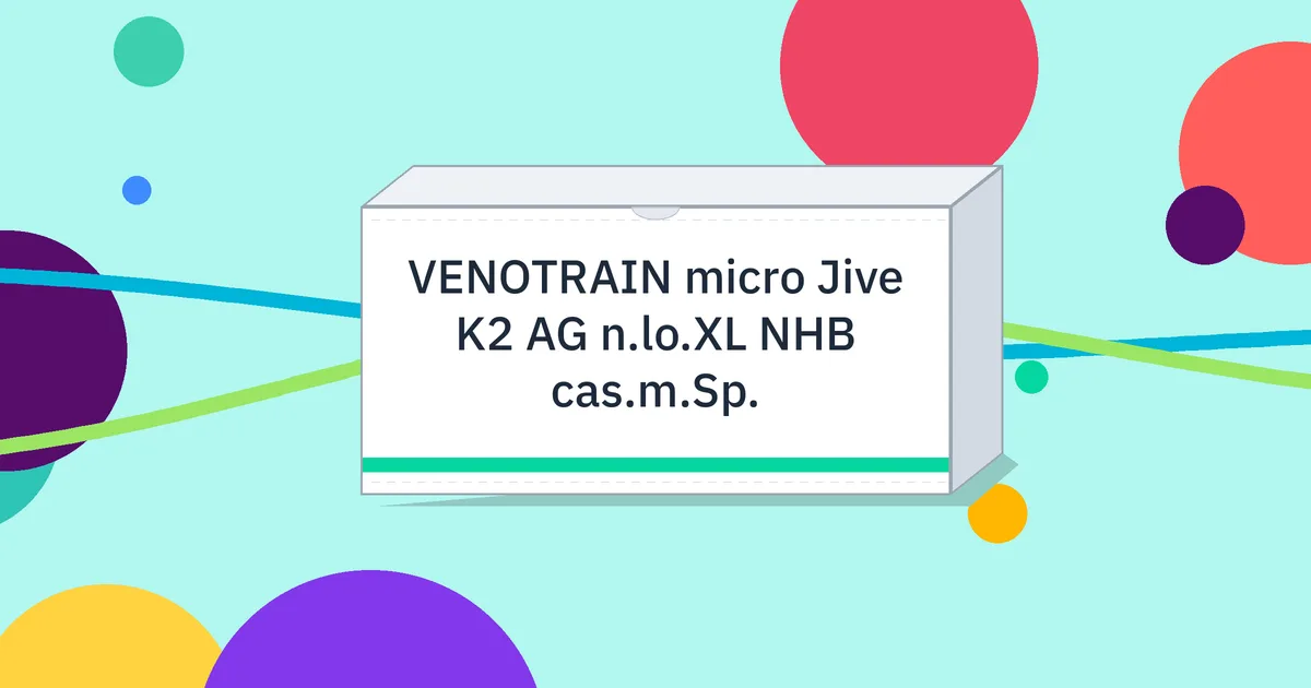 Symbolbild: Packung mit der Aufschrift VENOTRAIN micro Jive K2 AG n.lo.XL NHB cas.m.Sp. (PZN 20767672) – Verfügbarkeit und Bezug in Apotheken in Frankfurt am Main