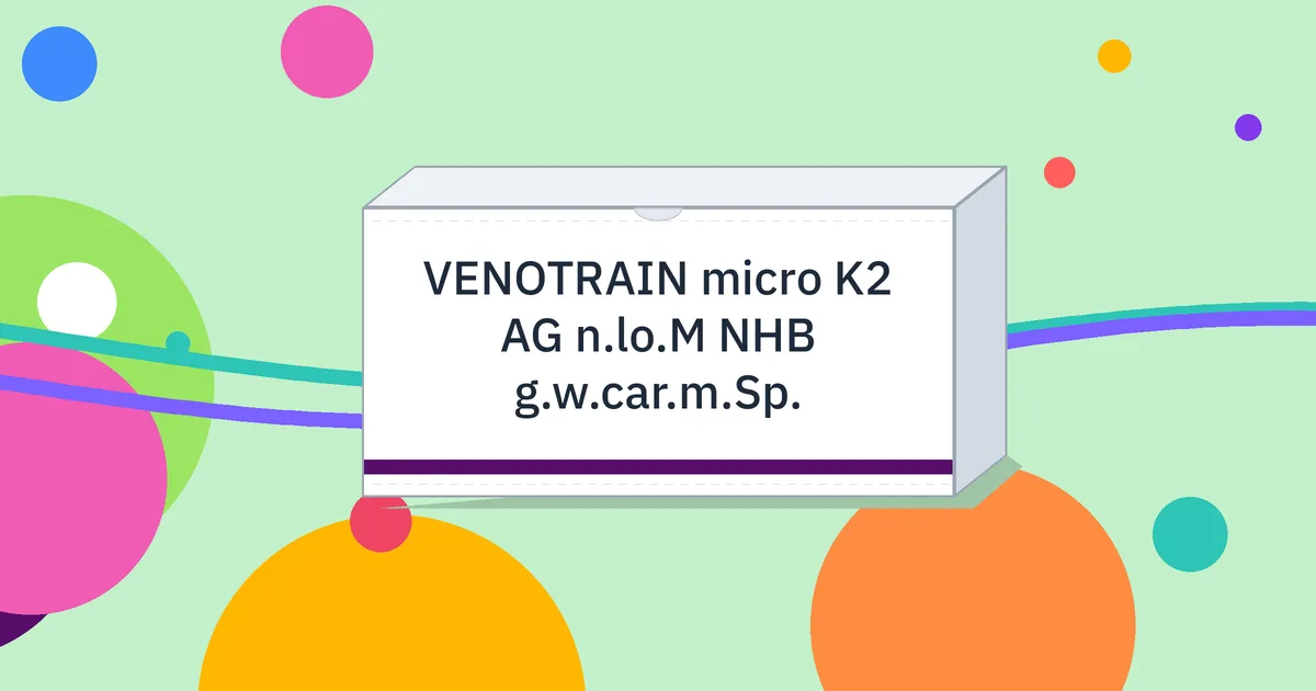 Symbolbild: Packung mit der Aufschrift VENOTRAIN micro K2 AG n.lo.M NHB g.w.car.m.Sp. (PZN 09025912) – Verfügbarkeit und Bezug in Apotheken in Frankfurt am Main