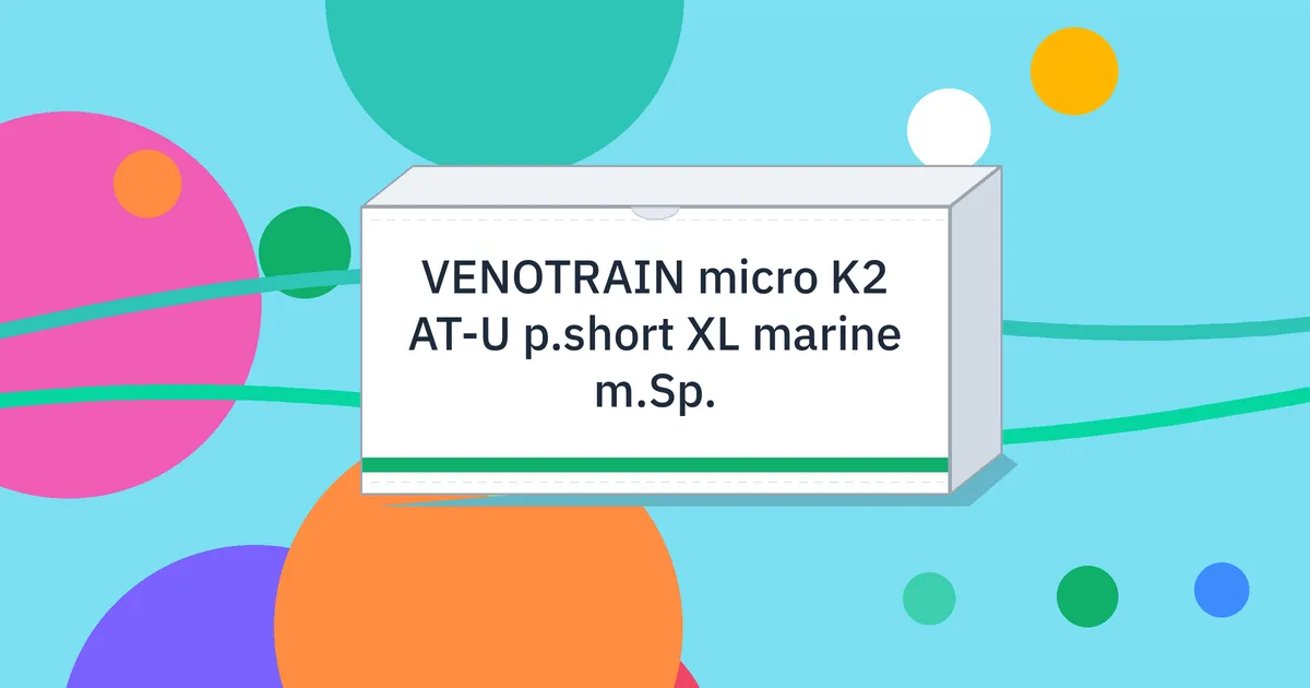 Symbolbild: Packung mit der Aufschrift VENOTRAIN micro K2 AT-U p.short XL marine m.Sp. (PZN 03725784) – Verfügbarkeit und Bezug in Apotheken in Frankfurt am Main