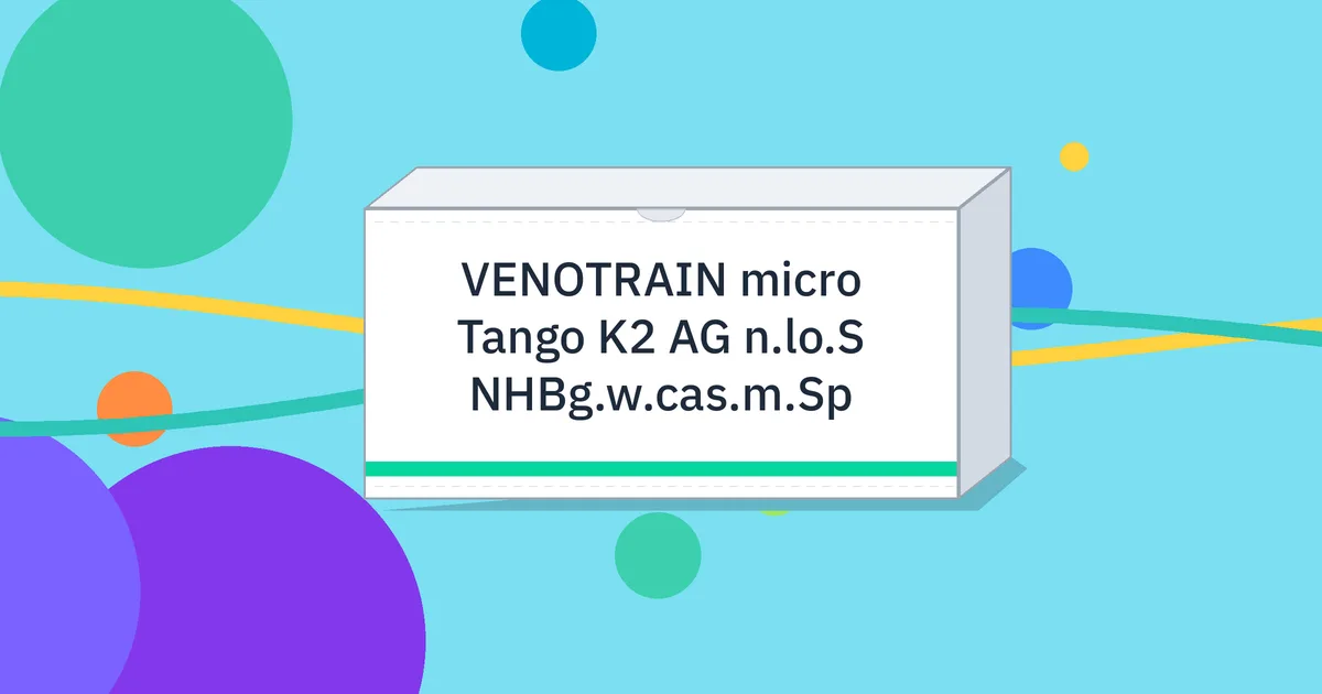Symbolbild: Packung mit der Aufschrift VENOTRAIN micro Tango K2 AG n.lo.S NHBg.w.cas.m.Sp (PZN 20765319) – Verfügbarkeit und Bezug in Apotheken in Frankfurt am Main