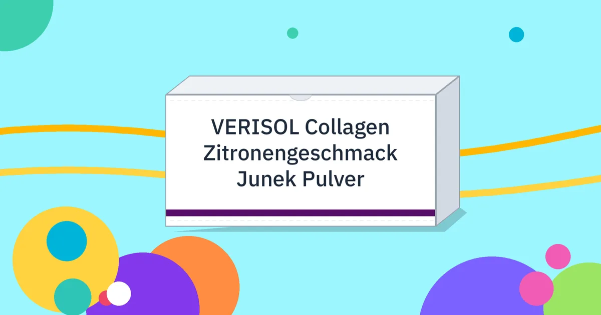 Symbolbild: Packung mit der Aufschrift VERISOL Collagen Zitronengeschmack Junek Pulver (PZN 19207005) – Verfügbarkeit und Bezug in Apotheken in Frankfurt am Main