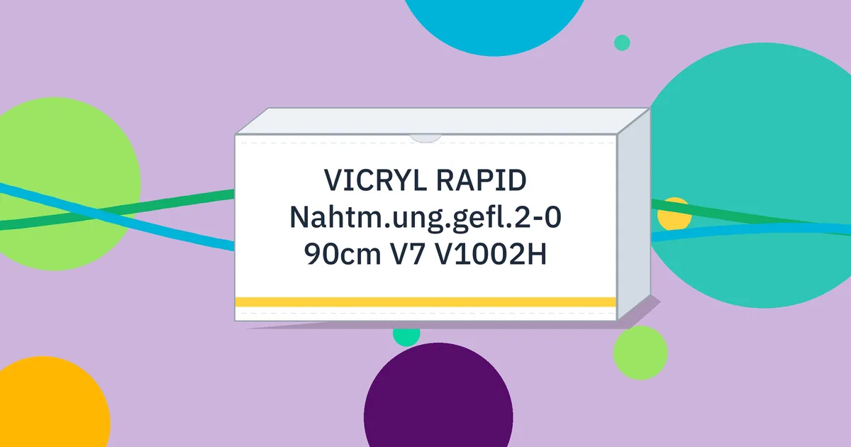 Symbolbild: Packung mit der Aufschrift VICRYL RAPID Nahtm.ung.gefl.2-0 90cm V7 V1002H (PZN 20895714) – Verfügbarkeit und Bezug in Apotheken in Frankfurt am Main
