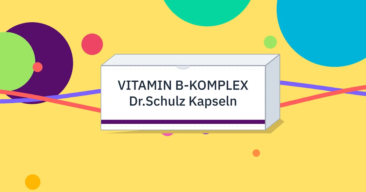 Symbolbild: Packung mit der Aufschrift VITAMIN B-KOMPLEX Dr.Schulz Kapseln (PZN 13600084) – Verfügbarkeit und Bezug in Apotheken in Frankfurt am Main