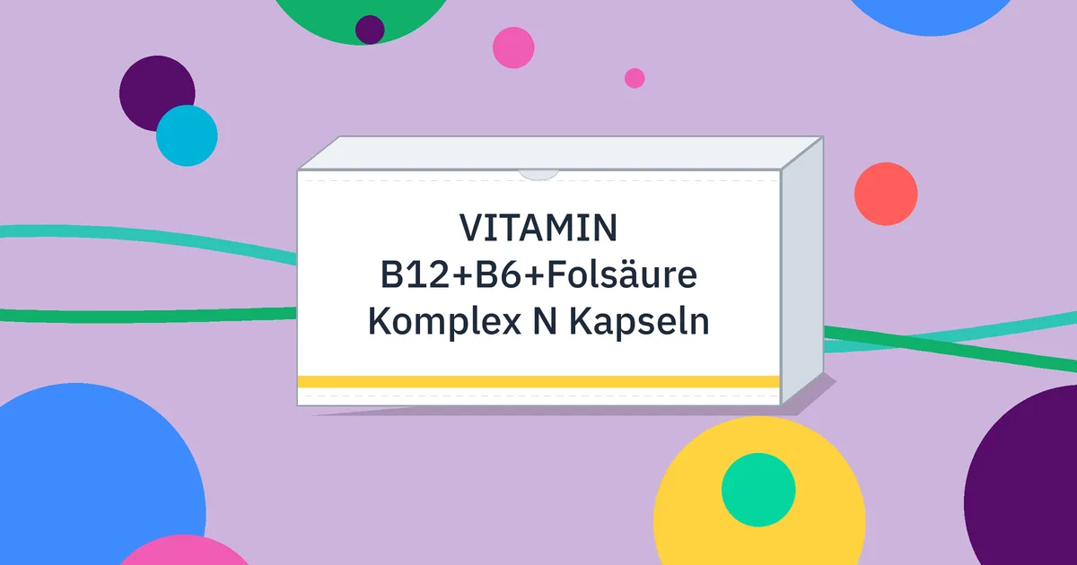 Symbolbild: Packung mit der Aufschrift VITAMIN B12+B6+Folsäure Komplex N Kapseln (PZN 00093705) – Verfügbarkeit und Bezug in Apotheken in Frankfurt am Main
