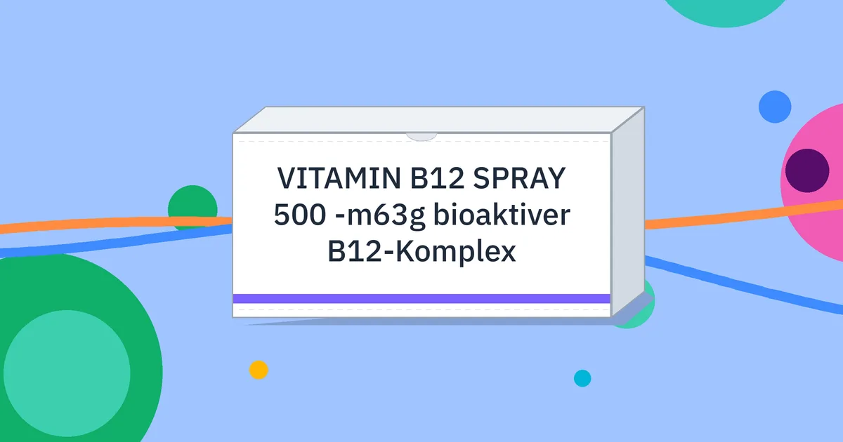 Symbolbild: Packung mit der Aufschrift VITAMIN B12 SPRAY 500 -m63g bioaktiver B12-Komplex (PZN 20538701) – Verfügbarkeit und Bezug in Apotheken in Frankfurt am Main