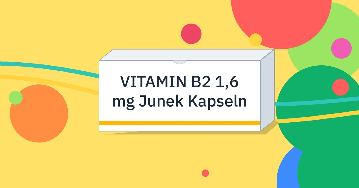 Symbolbild: Packung mit der Aufschrift VITAMIN B2 1,6 mg Junek Kapseln (PZN 10052021) – Verfügbarkeit und Bezug in Apotheken in Frankfurt am Main