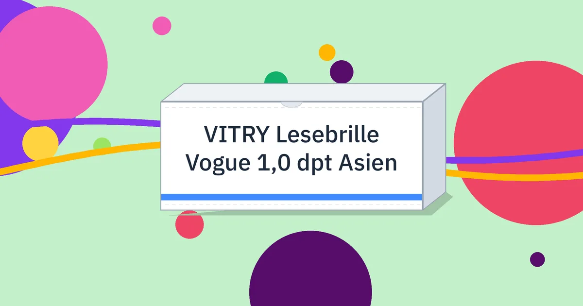 Symbolbild: Packung mit der Aufschrift VITRY Lesebrille Vogue 1,0 dpt Asien (PZN 17482339) – Verfügbarkeit und Bezug in Apotheken in Frankfurt am Main
