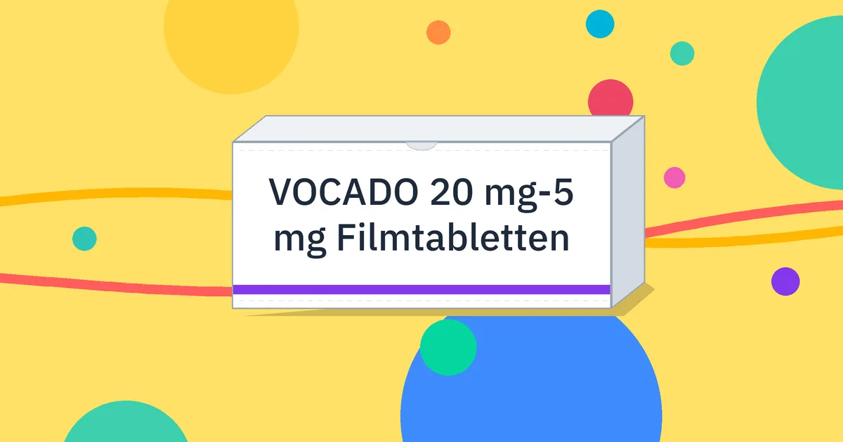 Symbolbild: Packung mit der Aufschrift VOCADO 20 mg-5 mg Filmtabletten (PZN 07294186) – Verfügbarkeit und Bezug in Apotheken in Frankfurt am Main