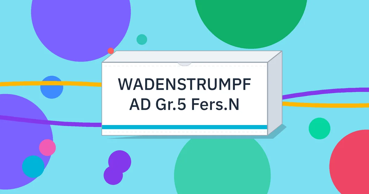 Symbolbild: Packung mit der Aufschrift WADENSTRUMPF AD Gr.5 Fers.N (PZN 01969401) – Verfügbarkeit und Bezug in Apotheken in Frankfurt am Main