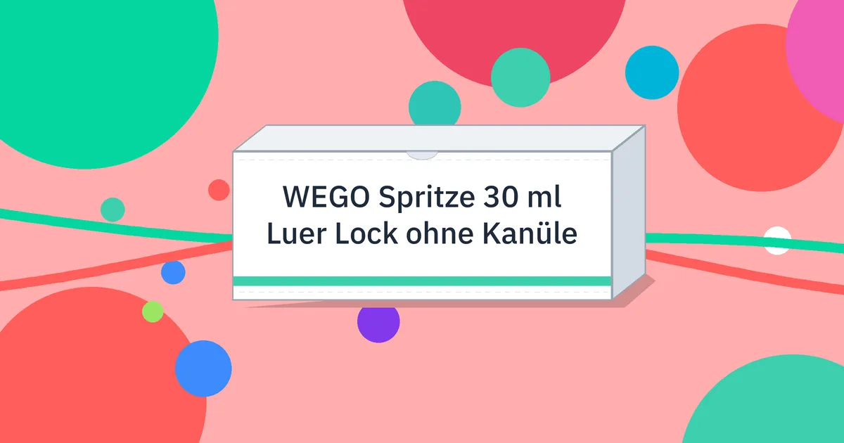Symbolbild: Packung mit der Aufschrift WEGO Spritze 30 ml Luer Lock ohne Kanüle (PZN 18859177) – Verfügbarkeit und Bezug in Apotheken in Frankfurt am Main