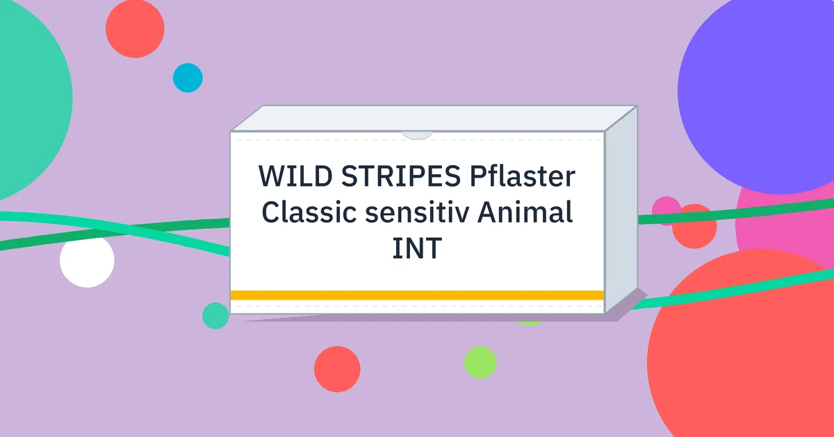 Symbolbild: Packung mit der Aufschrift WILD STRIPES Pflaster Classic sensitiv Animal INT (PZN 19175736) – Verfügbarkeit und Bezug in Apotheken in Frankfurt am Main
