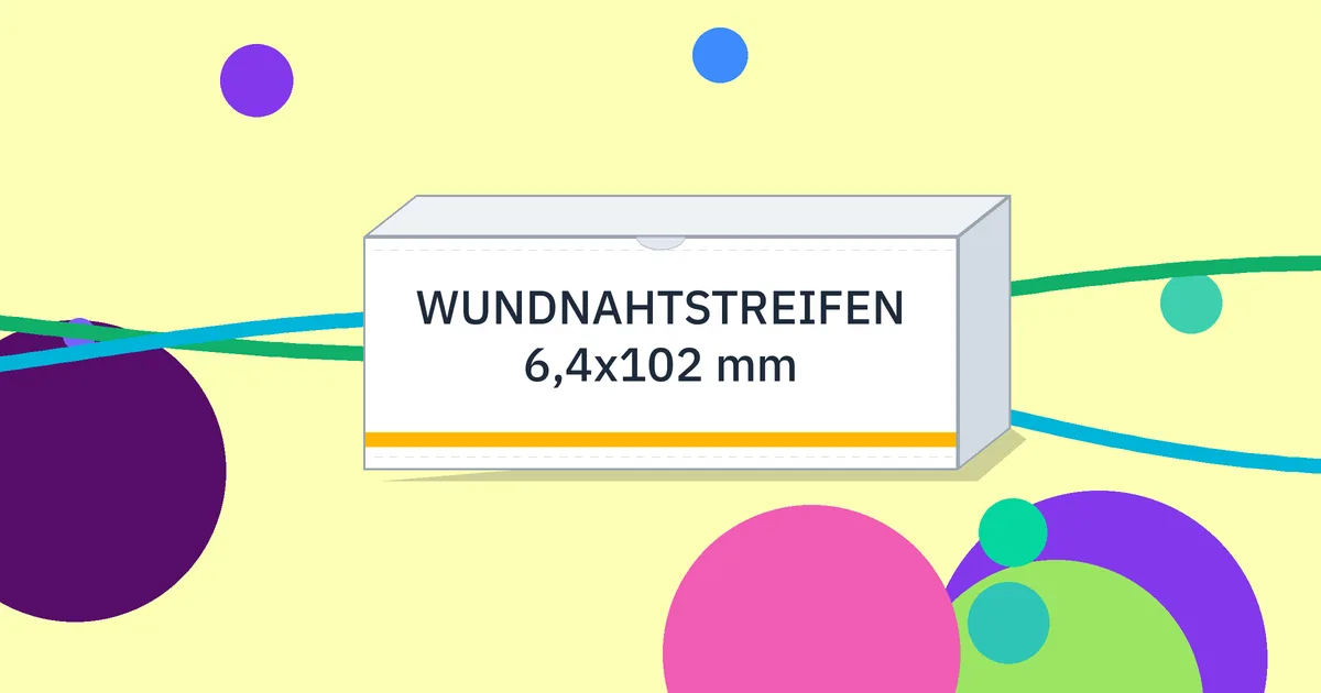 Symbolbild: Packung mit der Aufschrift WUNDNAHTSTREIFEN 6,4x102 mm (PZN 09720836) – Verfügbarkeit und Bezug in Apotheken in Frankfurt am Main
