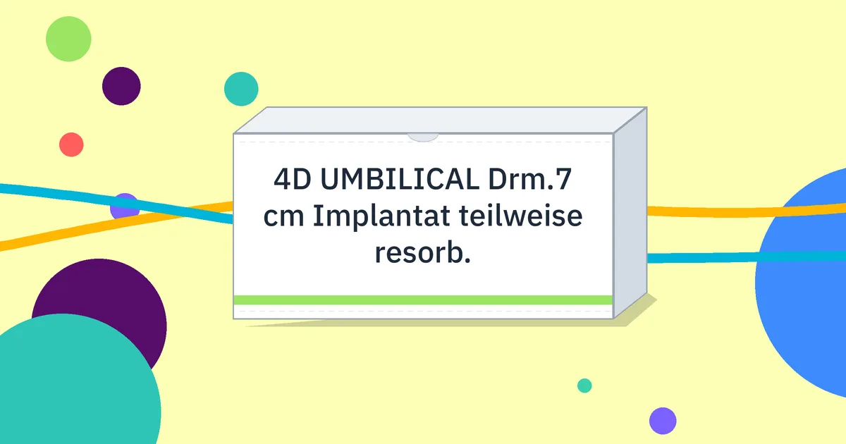 Symbolbild: Packung mit der Aufschrift 4D UMBILICAL Drm.7 cm Implantat teilweise resorb. (PZN 19504542) – Verfügbarkeit und Bezug in Apotheken in Frankfurt am Main