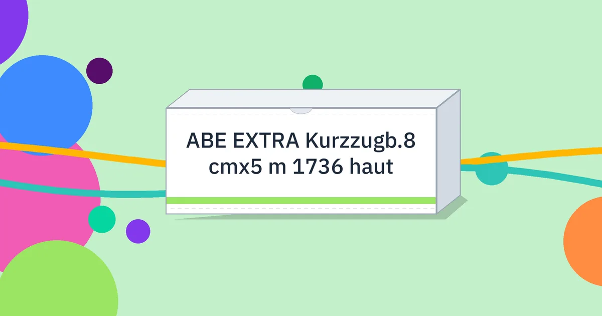 Symbolbild: Packung mit der Aufschrift ABE EXTRA Kurzzugb.8 cmx5 m 1736 haut (PZN 08490765) – Verfügbarkeit und Bezug in Apotheken in Frankfurt am Main