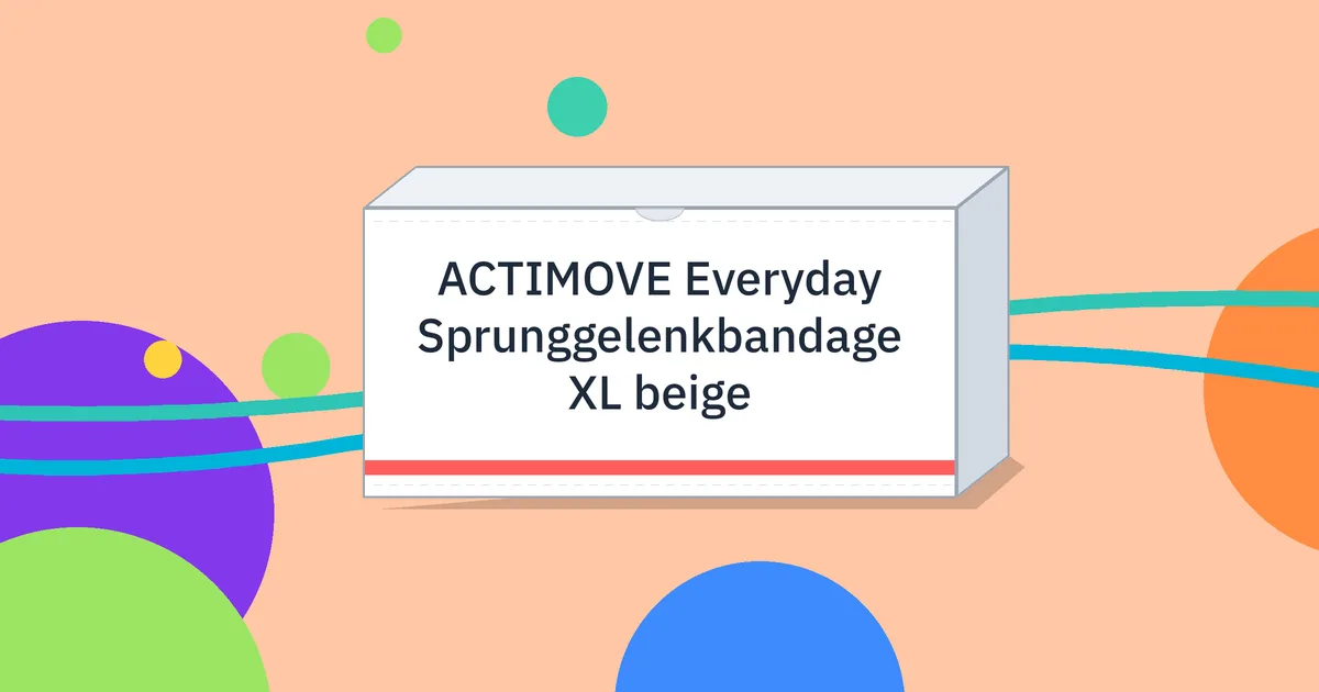 Symbolbild: Packung mit der Aufschrift ACTIMOVE Everyday Sprunggelenkbandage XL beige (PZN 18328480) – Verfügbarkeit und Bezug in Apotheken in Frankfurt am Main