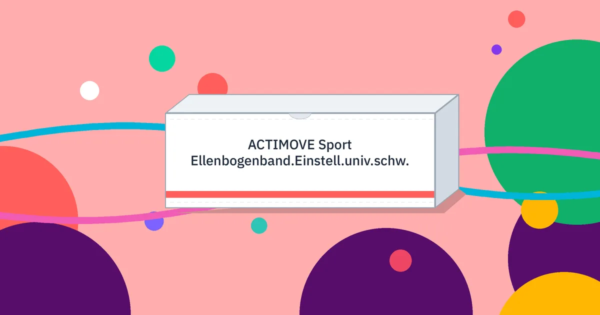 Symbolbild: Packung mit der Aufschrift ACTIMOVE Sport Ellenbogenband.Einstell.univ.schw. (PZN 18328540) – Verfügbarkeit und Bezug in Apotheken in Frankfurt am Main