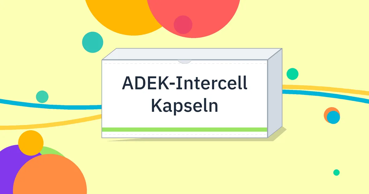 Symbolbild: Packung mit der Aufschrift ADEK-Intercell Kapseln (PZN 18066703) – Verfügbarkeit und Bezug in Apotheken in Frankfurt am Main