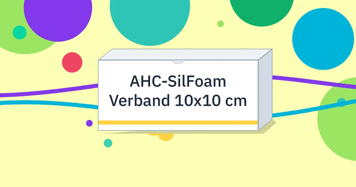 Symbolbild: Packung mit der Aufschrift AHC-SilFoam Verband 10x10 cm (PZN 18249993) – Verfügbarkeit und Bezug in Apotheken in Frankfurt am Main