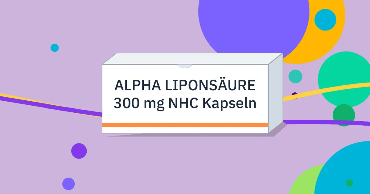 Symbolbild: Packung mit der Aufschrift ALPHA LIPONSÄURE 300 mg NHC Kapseln (PZN 10326719) – Verfügbarkeit und Bezug in Apotheken in Frankfurt am Main