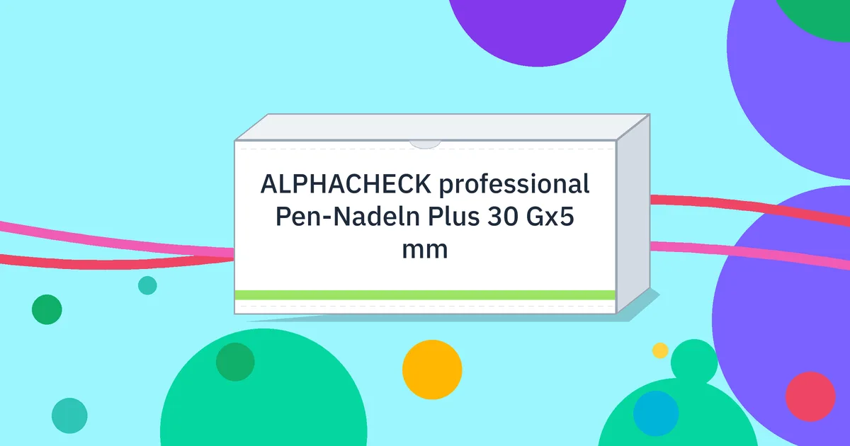 Symbolbild: Packung mit der Aufschrift ALPHACHECK professional Pen-Nadeln Plus 30 Gx5 mm (PZN 18670497) – Verfügbarkeit und Bezug in Apotheken in Frankfurt am Main