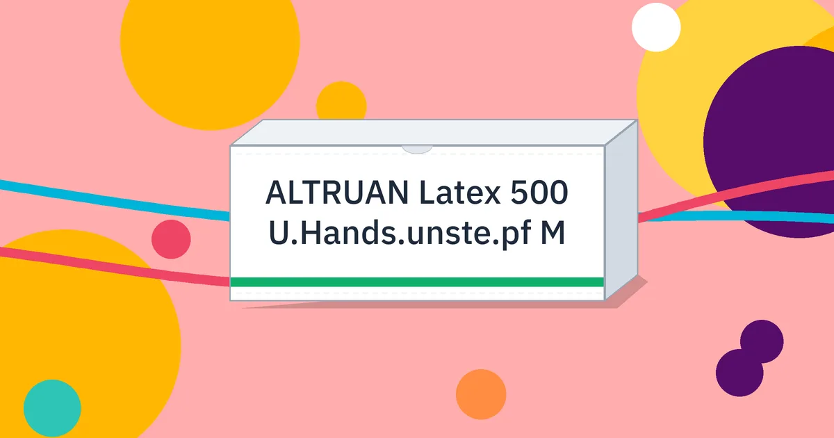 Symbolbild: Packung mit der Aufschrift ALTRUAN Latex 500 U.Hands.unste.pf M (PZN 20114450) – Verfügbarkeit und Bezug in Apotheken in Frankfurt am Main