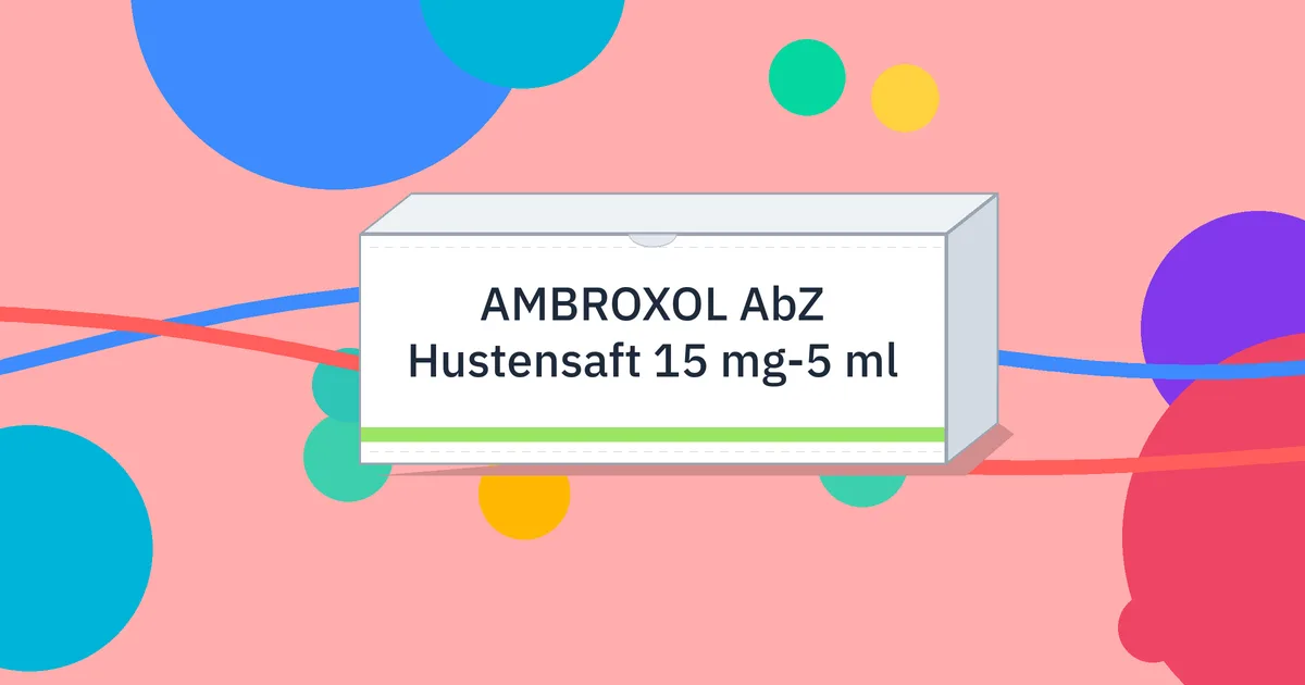 Symbolbild: Packung mit der Aufschrift AMBROXOL AbZ Hustensaft 15 mg-5 ml (PZN 02058535) – Verfügbarkeit und Bezug in Apotheken in Frankfurt am Main