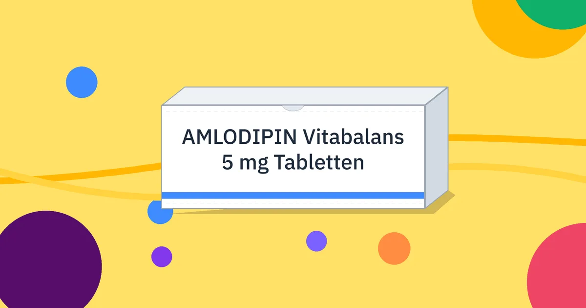 Symbolbild: Packung mit der Aufschrift AMLODIPIN Vitabalans 5 mg Tabletten (PZN 11728354) – Verfügbarkeit und Bezug in Apotheken in Frankfurt am Main