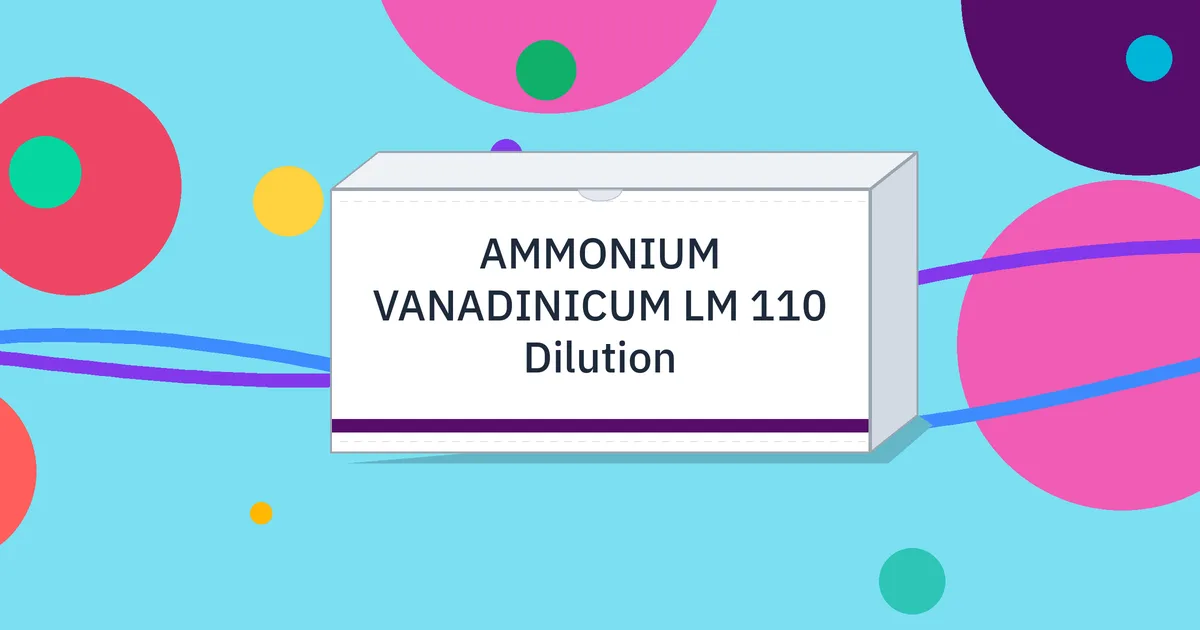 Symbolbild: Packung mit der Aufschrift AMMONIUM VANADINICUM LM 110 Dilution (PZN 13324448) – Verfügbarkeit und Bezug in Apotheken in Frankfurt am Main