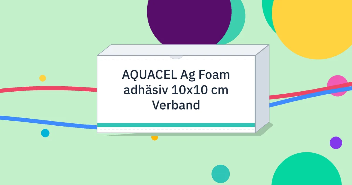 Symbolbild: Packung mit der Aufschrift AQUACEL Ag Foam adhäsiv 10x10 cm Verband (PZN 19293855) – Verfügbarkeit und Bezug in Apotheken in Frankfurt am Main