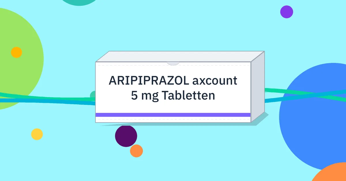 Symbolbild: Packung mit der Aufschrift ARIPIPRAZOL axcount 5 mg Tabletten (PZN 17829642) – Verfügbarkeit und Bezug in Apotheken in Frankfurt am Main