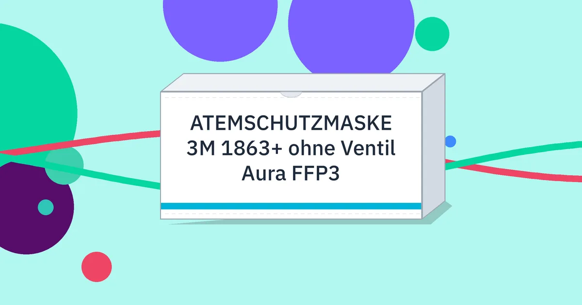Symbolbild: Packung mit der Aufschrift ATEMSCHUTZMASKE 3M 1863+ ohne Ventil Aura FFP3 (PZN 09328104) – Verfügbarkeit und Bezug in Apotheken in Frankfurt am Main