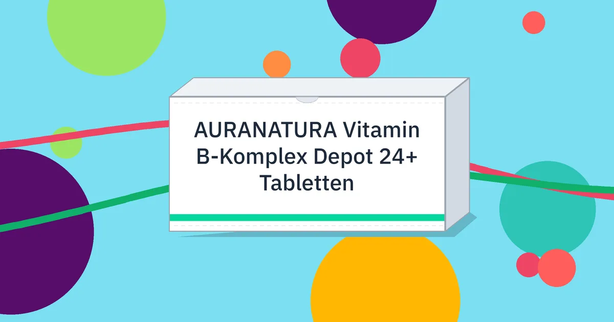 Symbolbild: Packung mit der Aufschrift AURANATURA Vitamin B-Komplex Depot 24+ Tabletten (PZN 18088024) – Verfügbarkeit und Bezug in Apotheken in Frankfurt am Main