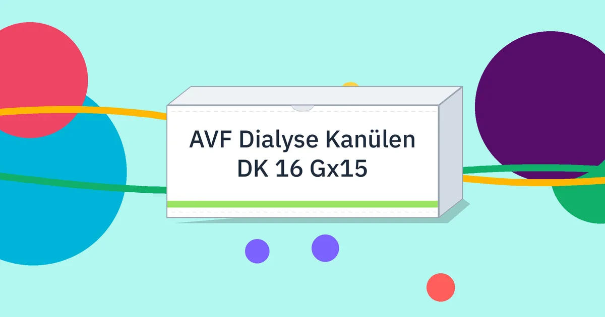 Symbolbild: Packung mit der Aufschrift AVF Dialyse Kanülen DK 16 Gx15 (PZN 04168995) – Verfügbarkeit und Bezug in Apotheken in Frankfurt am Main