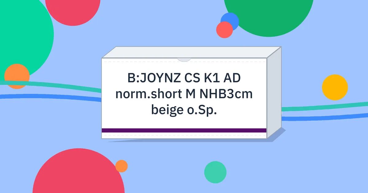 Symbolbild: Packung mit der Aufschrift B:JOYNZ CS K1 AD norm.short M NHB3cm beige o.Sp. (PZN 20526477) – Verfügbarkeit und Bezug in Apotheken in Frankfurt am Main