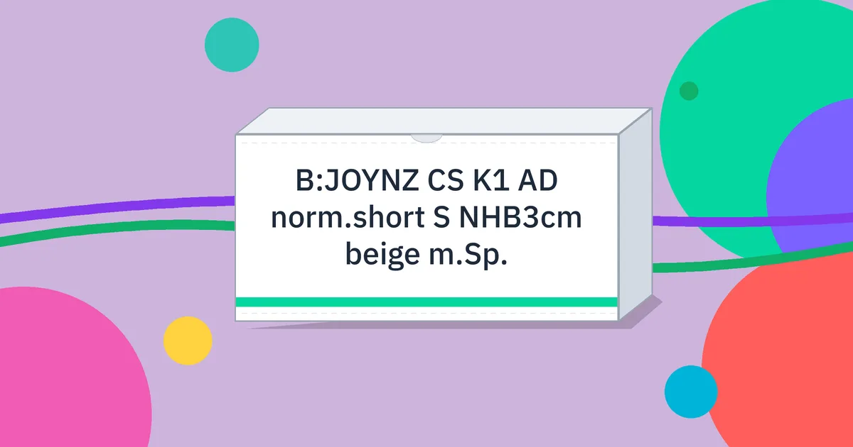 Symbolbild: Packung mit der Aufschrift B:JOYNZ CS K1 AD norm.short S NHB3cm beige m.Sp. (PZN 20526193) – Verfügbarkeit und Bezug in Apotheken in Frankfurt am Main